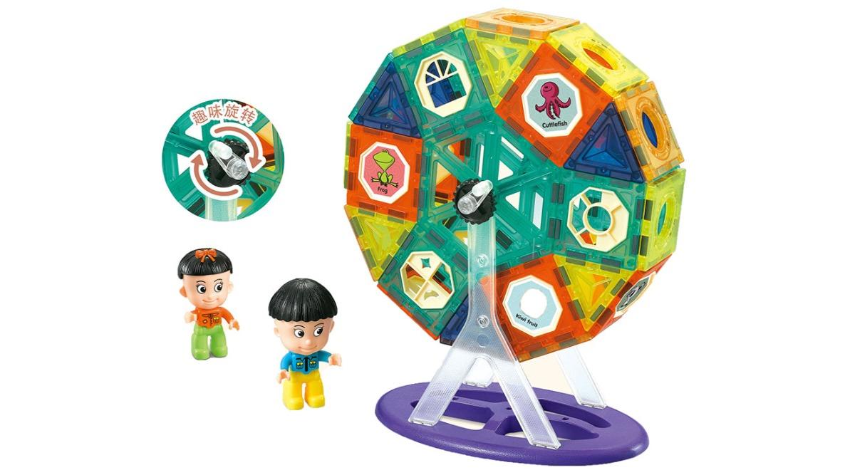 Megajoy Magnetic Tiles 71 Piece 3D Ferris Wheel Educational Building ...