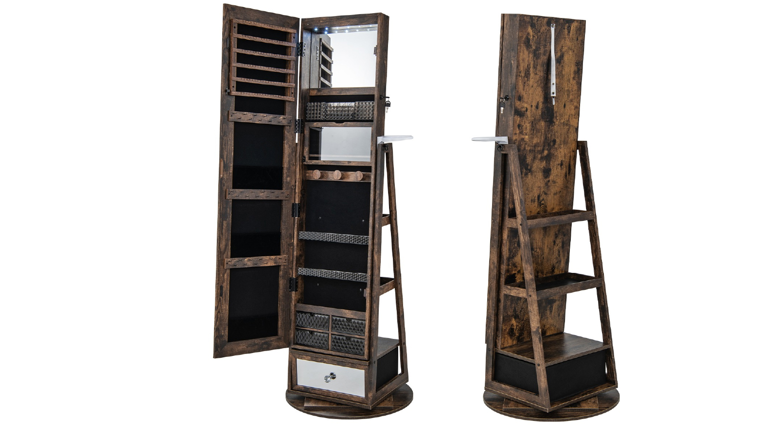 Costway Full Length Revolving Mirror Jewelry Storage Cupboard with ...