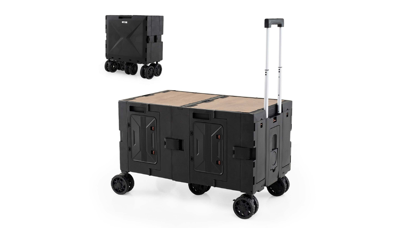 Costway Large Portable Foldable Utility Trolley Cart with 2 Storage ...