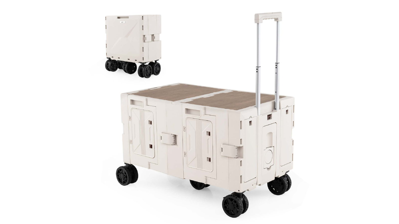 Costway Large Portable Foldable Utility Trolley Cart with 2 Storage ...