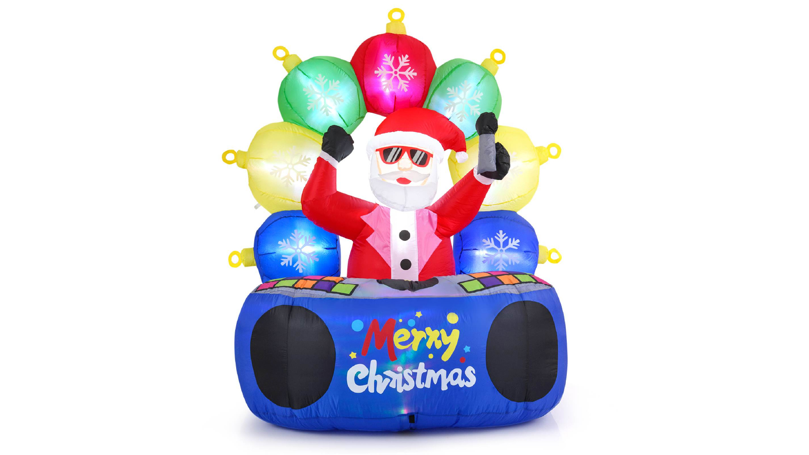 Costway 1.8m Christmas Decoration Inflatable DJ Santa with Rotating ...