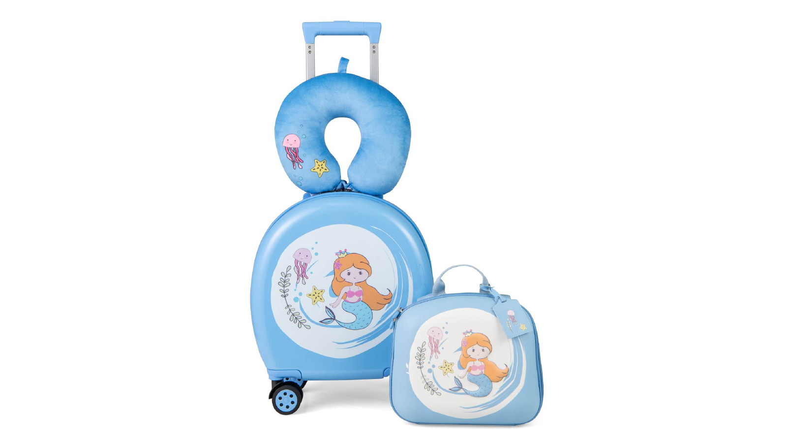 Costway 4 Piece Kids Rolling Backpack Luggage Set with Neck Pillow ...