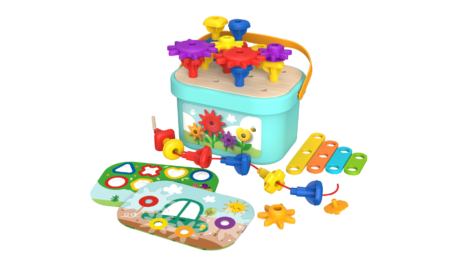 Tooky Toy Rainbow Pegs And Cogs Stacking And Lacing Set | Harvey Norman