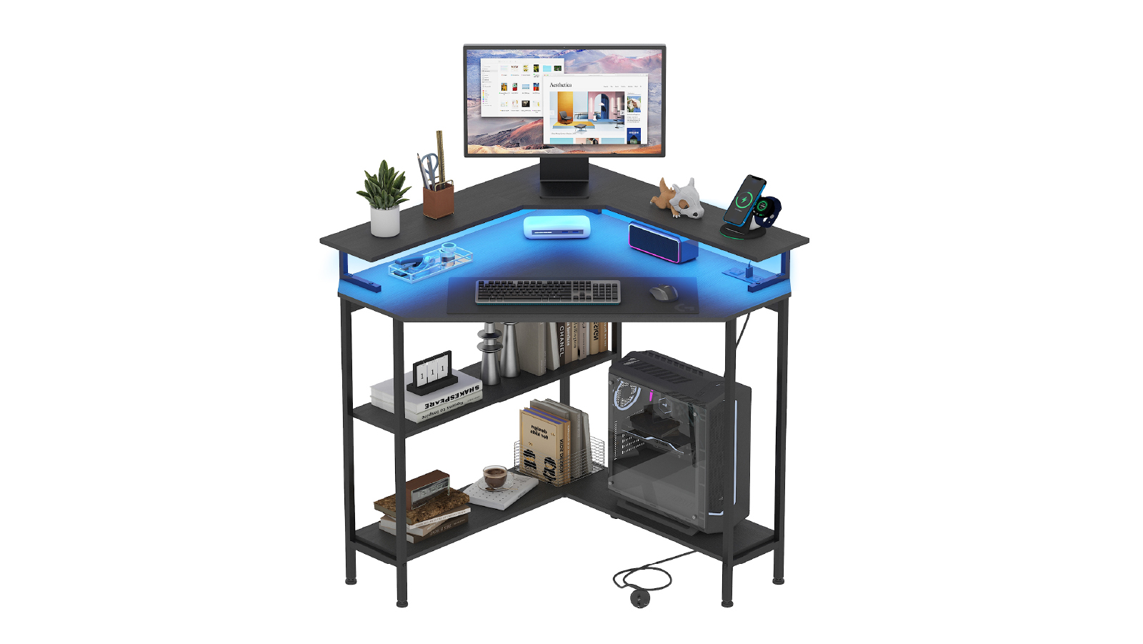 Advwin Triangle LED Gaming Corner Desk - Black | Harvey Norman