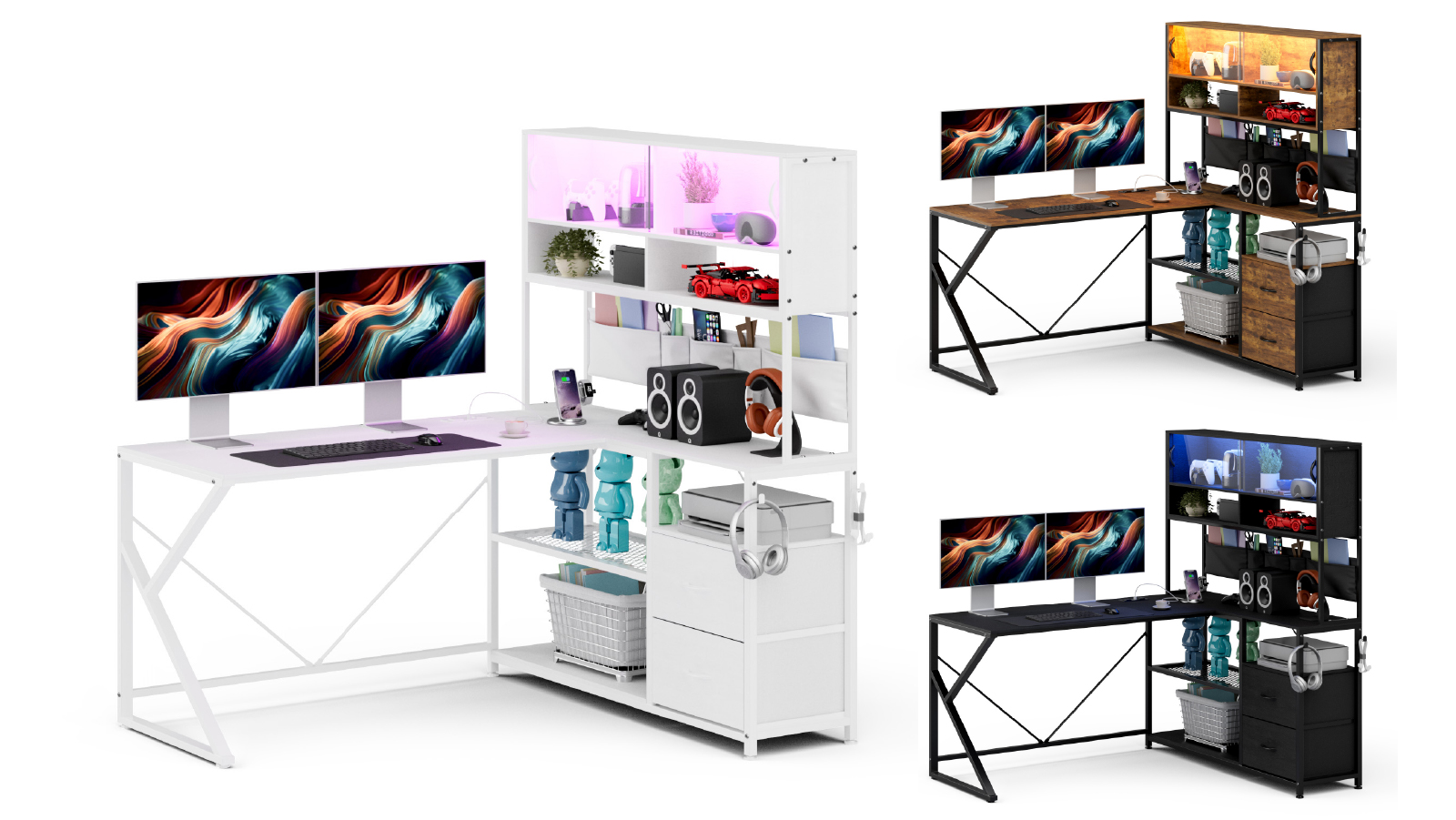 Advwin 130cm L Shaped Gaming Desk with 2 Fabric Drawers and Storage Bag ...