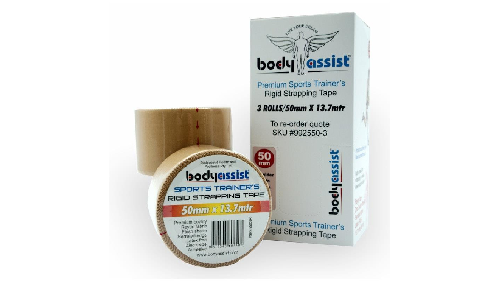 Bodyassist Sports Trainers Rigid Strapping Tape - 3 Rolls - 5.0cm Flesh ...