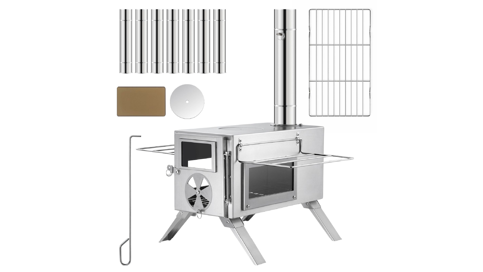 Wood Burning Stove with 7 Chimney Pipes - Stainless Steel | Harvey Norman