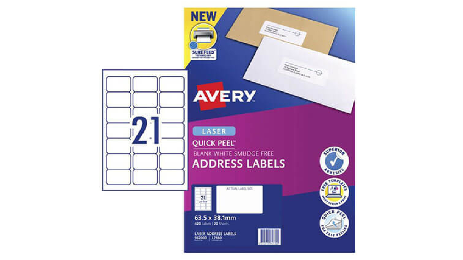 Latestbuy 20 Pack of Label Avery Laser Retail Pack - 21/sheet | Harvey ...