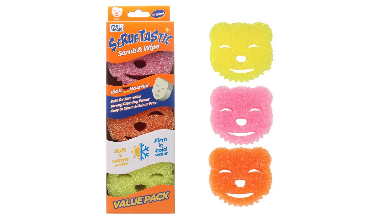 White Magic 3 Pack of Scrubtastic Scrub and Wipe Sponge | Harvey Norman