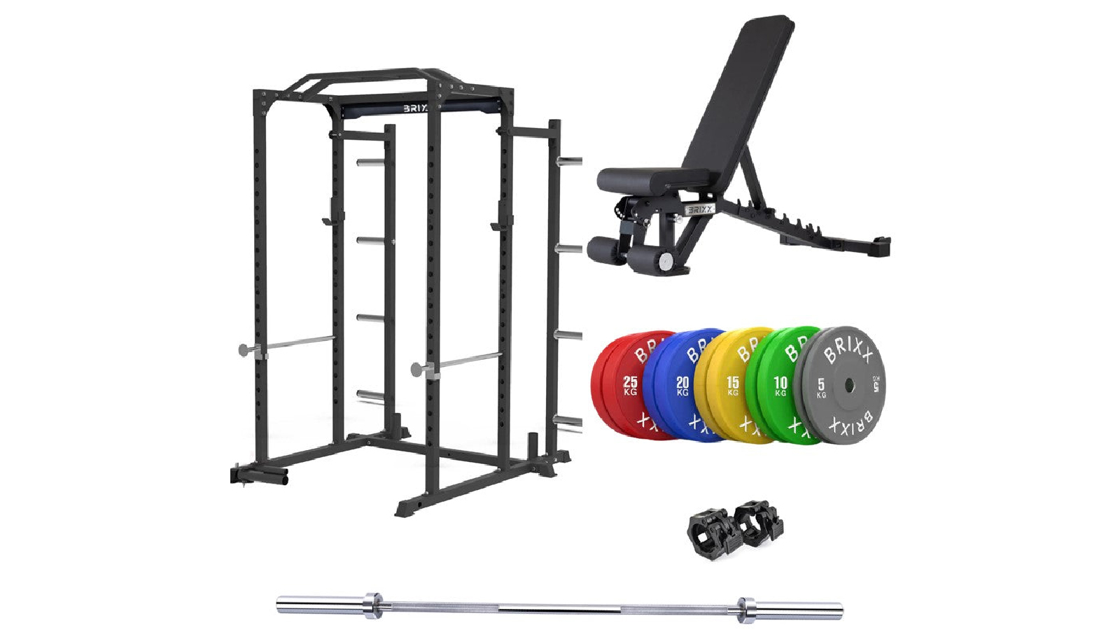BRIXX Zeus 3000 Power Rack, Bench, 150kg Plates And Barbell Package ...