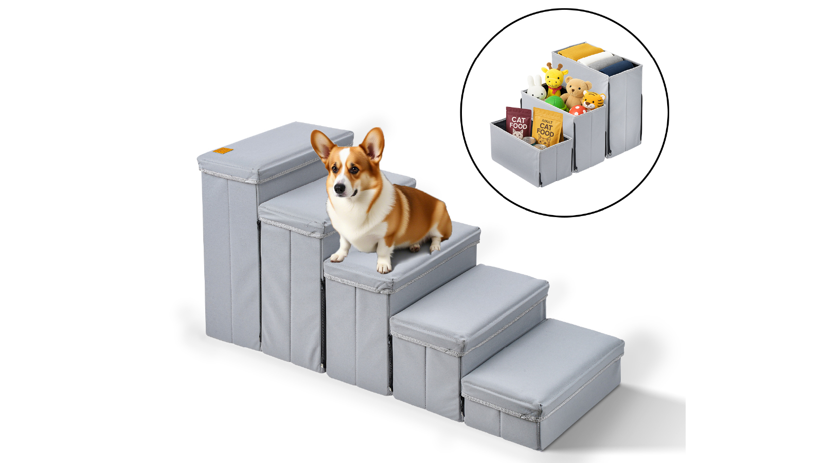 Foldable 5 Steps Dog Stairs with Storage for Pets | Harvey Norman