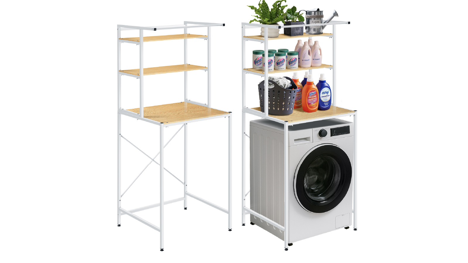 3 Tier Storage Rack Over Washing Machine for Laundry - White | Harvey ...