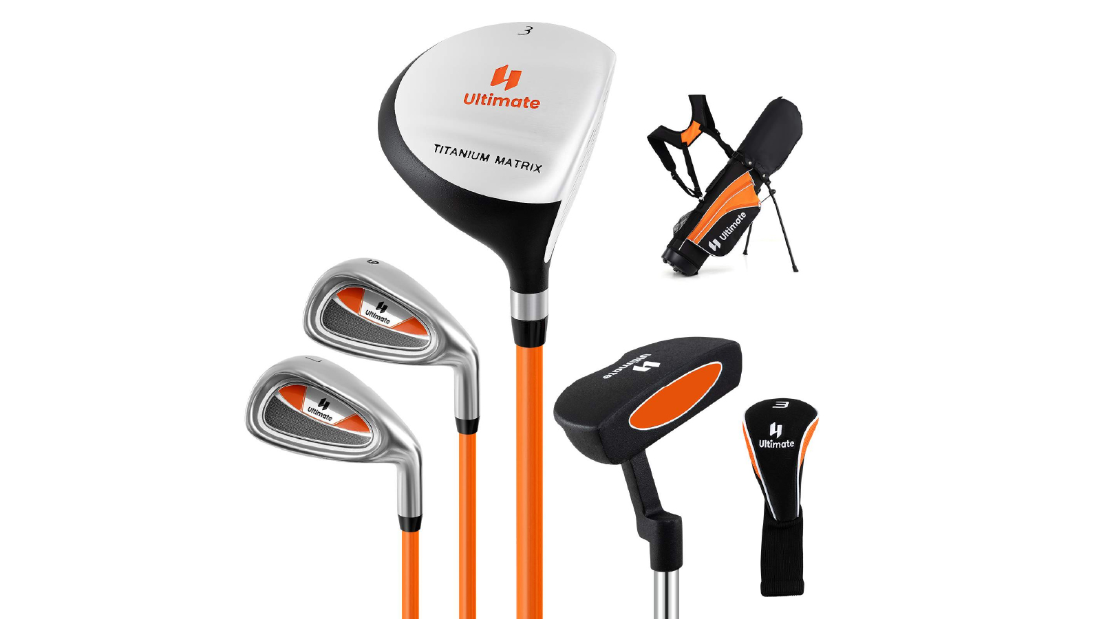 Costway Premium Junior Golf Clubs Set Starters with Stand Bag - Orange ...