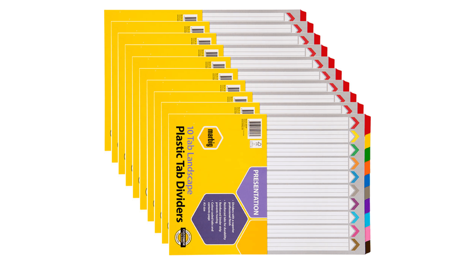 Marbig Set of 10 Landscape Manilla Board 10-Tab Divider A3 Assorted ...