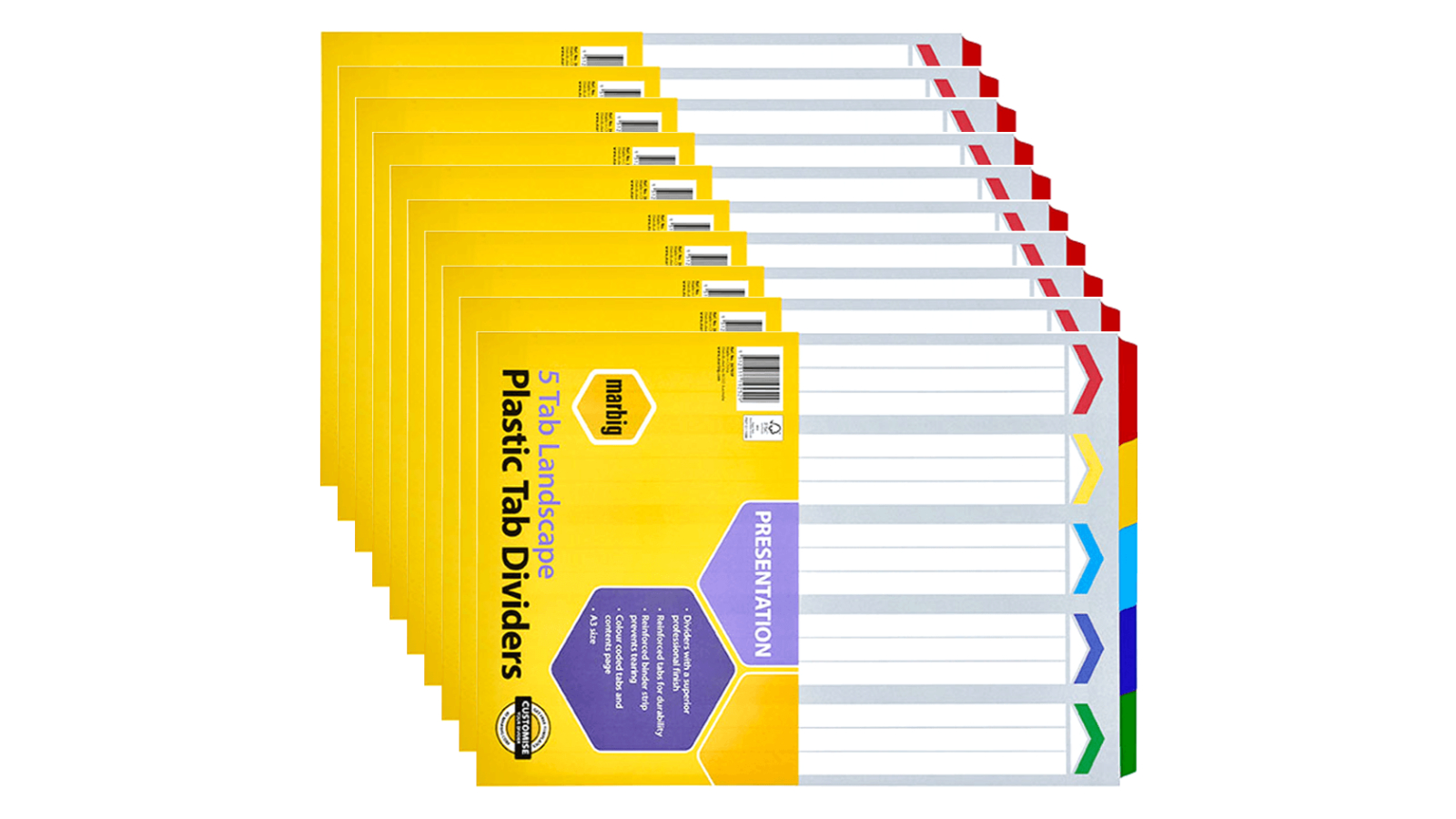 Marbig Set of 10 Landscape Manilla Board 5-Tab Divider A3 Assorted ...