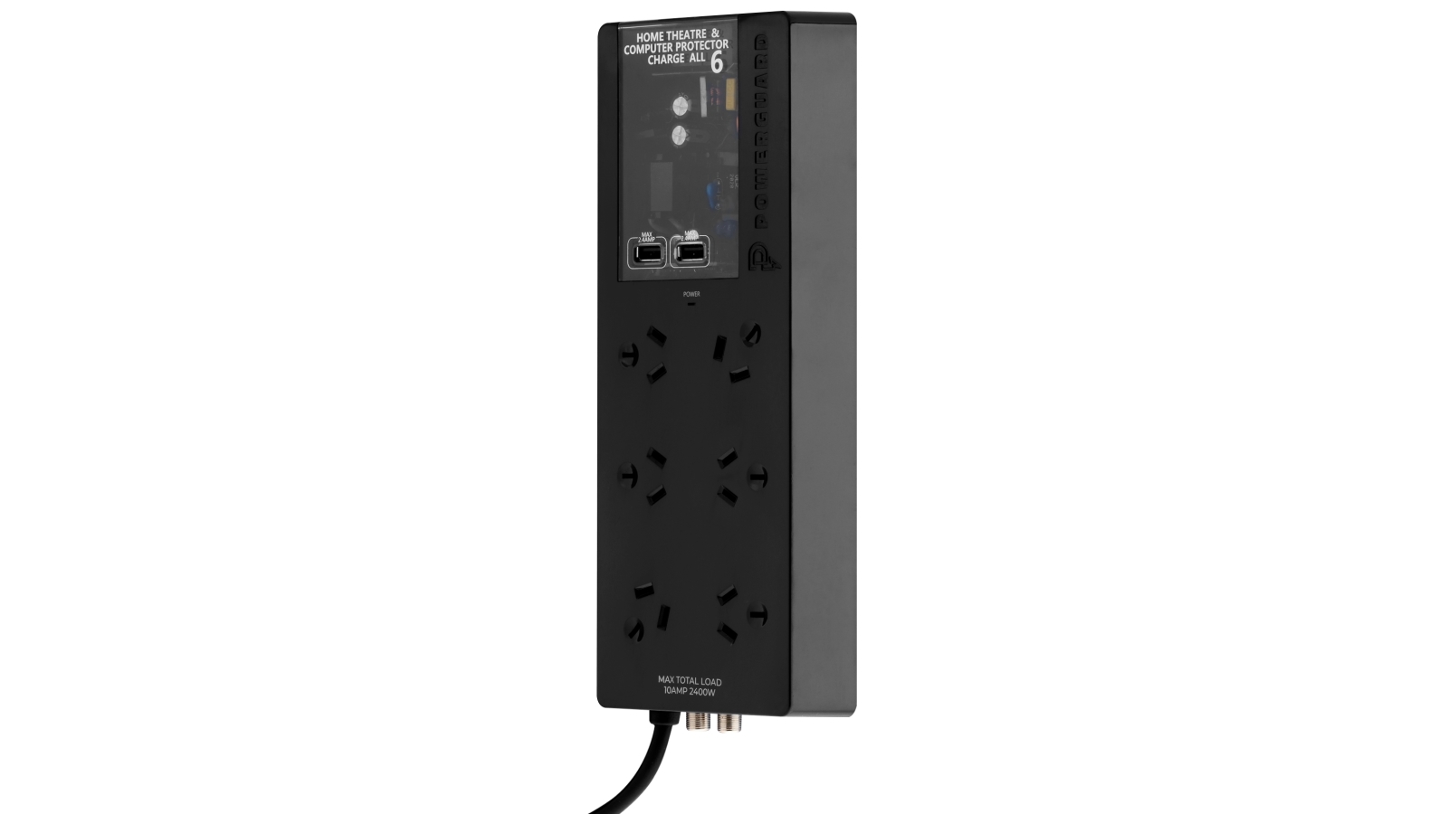 PowerGuard Charge All 6 Surge Protector - Black | Harvey Norman