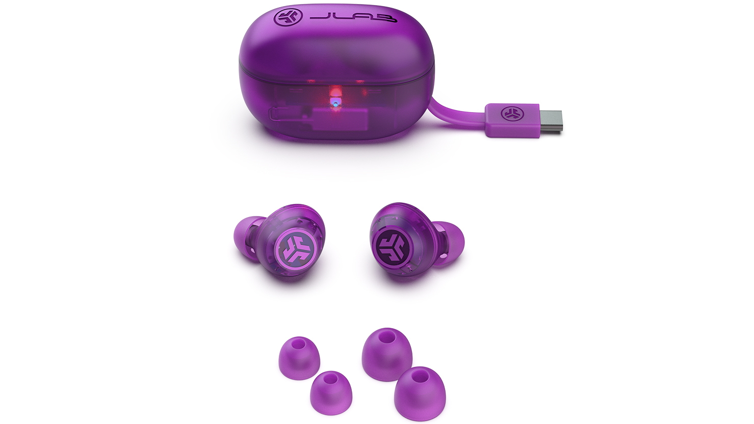 JLab Go Pop ANC True Wireless Earbuds - Clear Purple | Harvey Norman