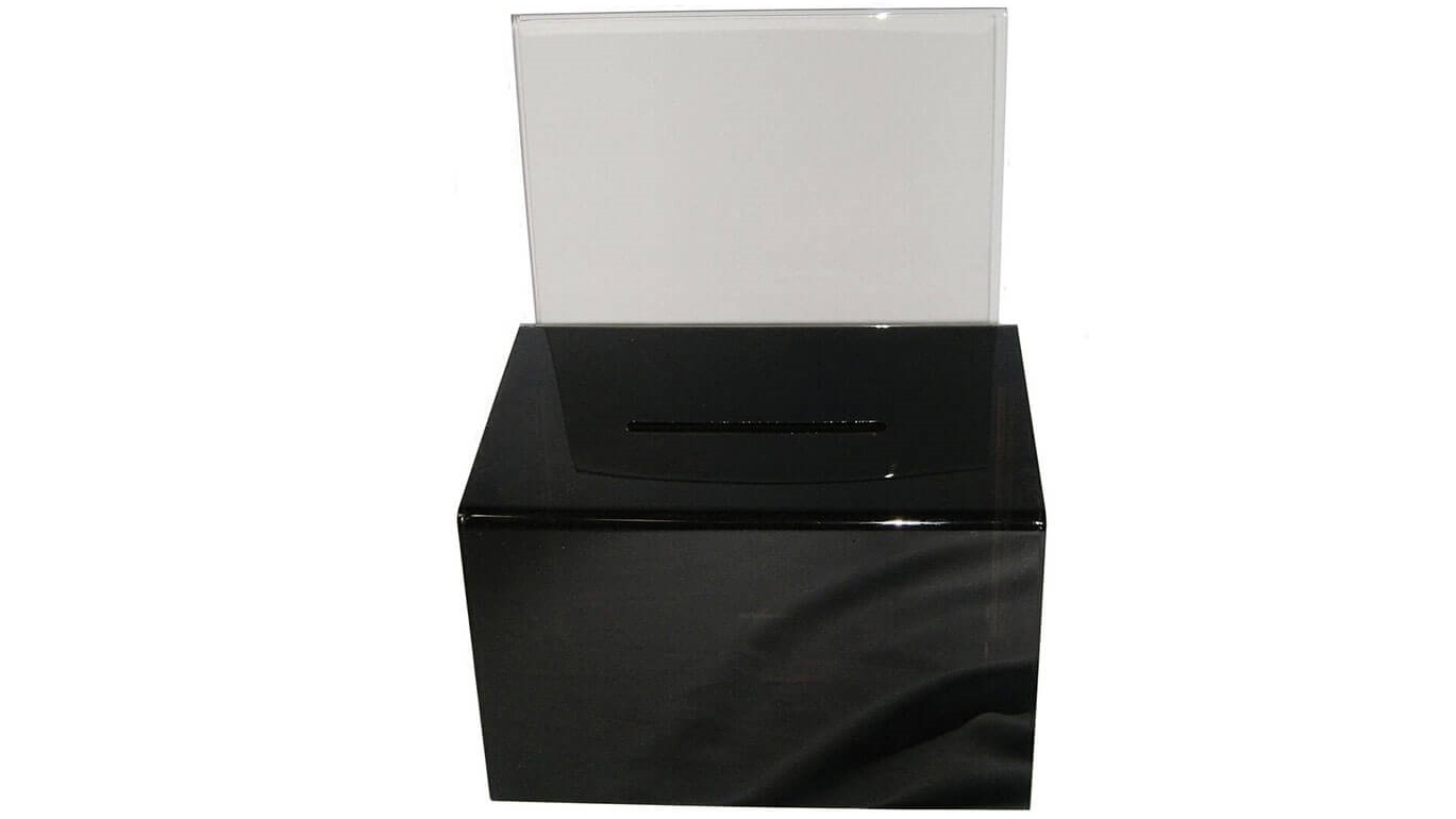 Deflecto Lockable Ballot Box with A4 Landscape Header Card | Harvey Norman