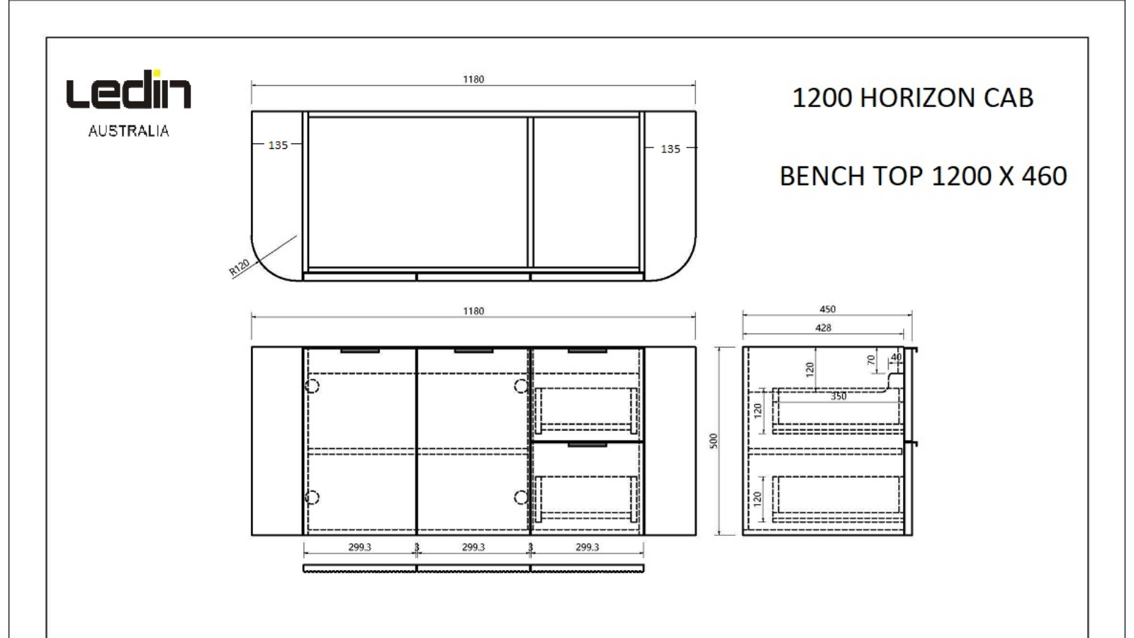 Ledin Horizon 1200mm Vanity with 12mm Solid Surface Top - Oak | Harvey ...