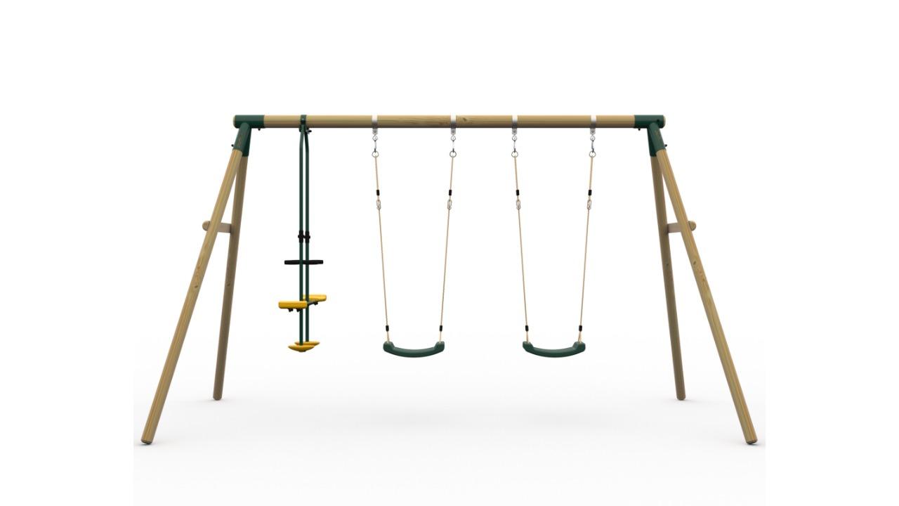 Plum Play Wooden Colobus Triple Swing Set with Glider | Harvey Norman