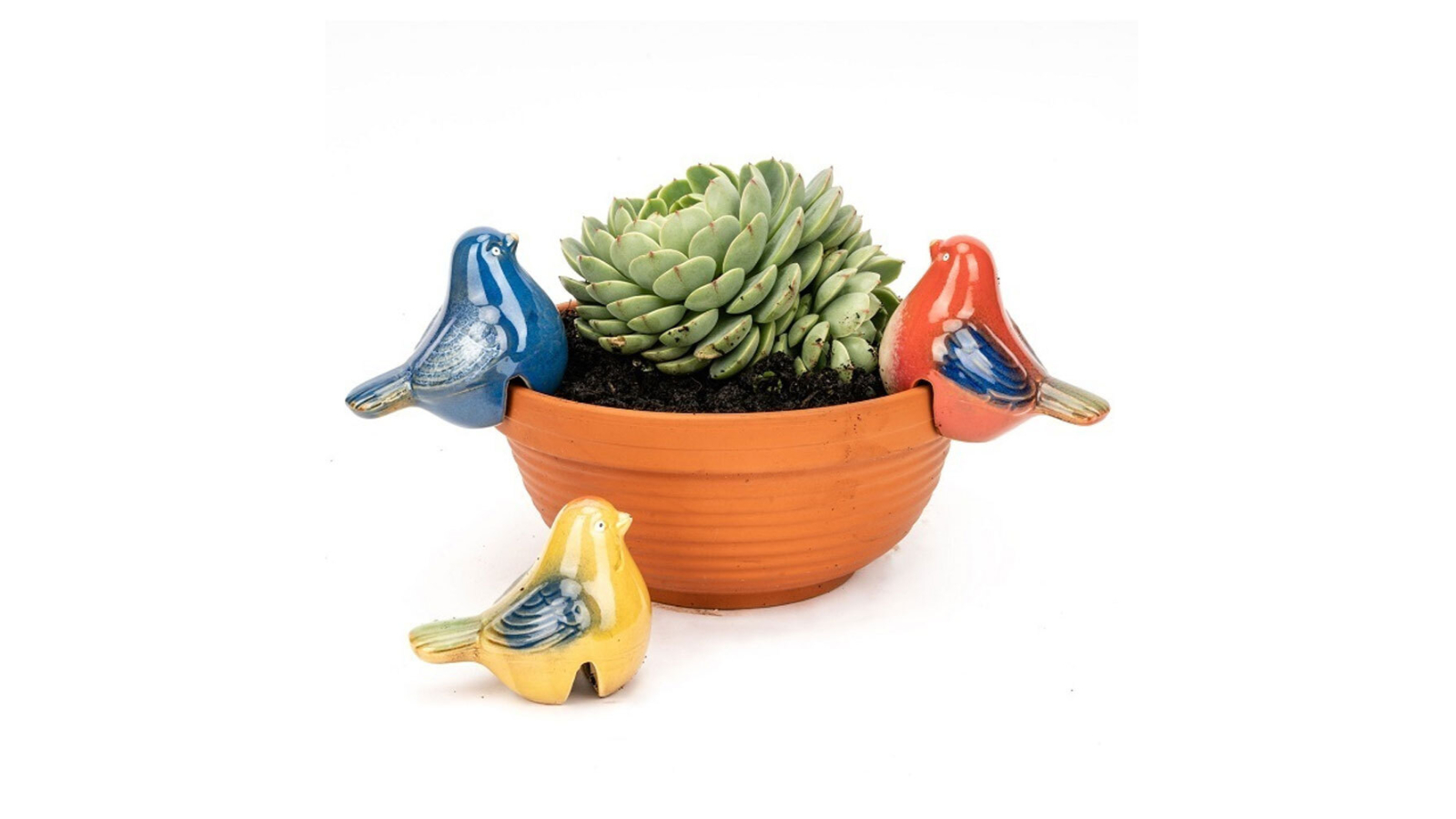 Pack of 4 Ceramic Bird Pot Sitters 11.5cm Garden Outdoor Ornament Patio ...