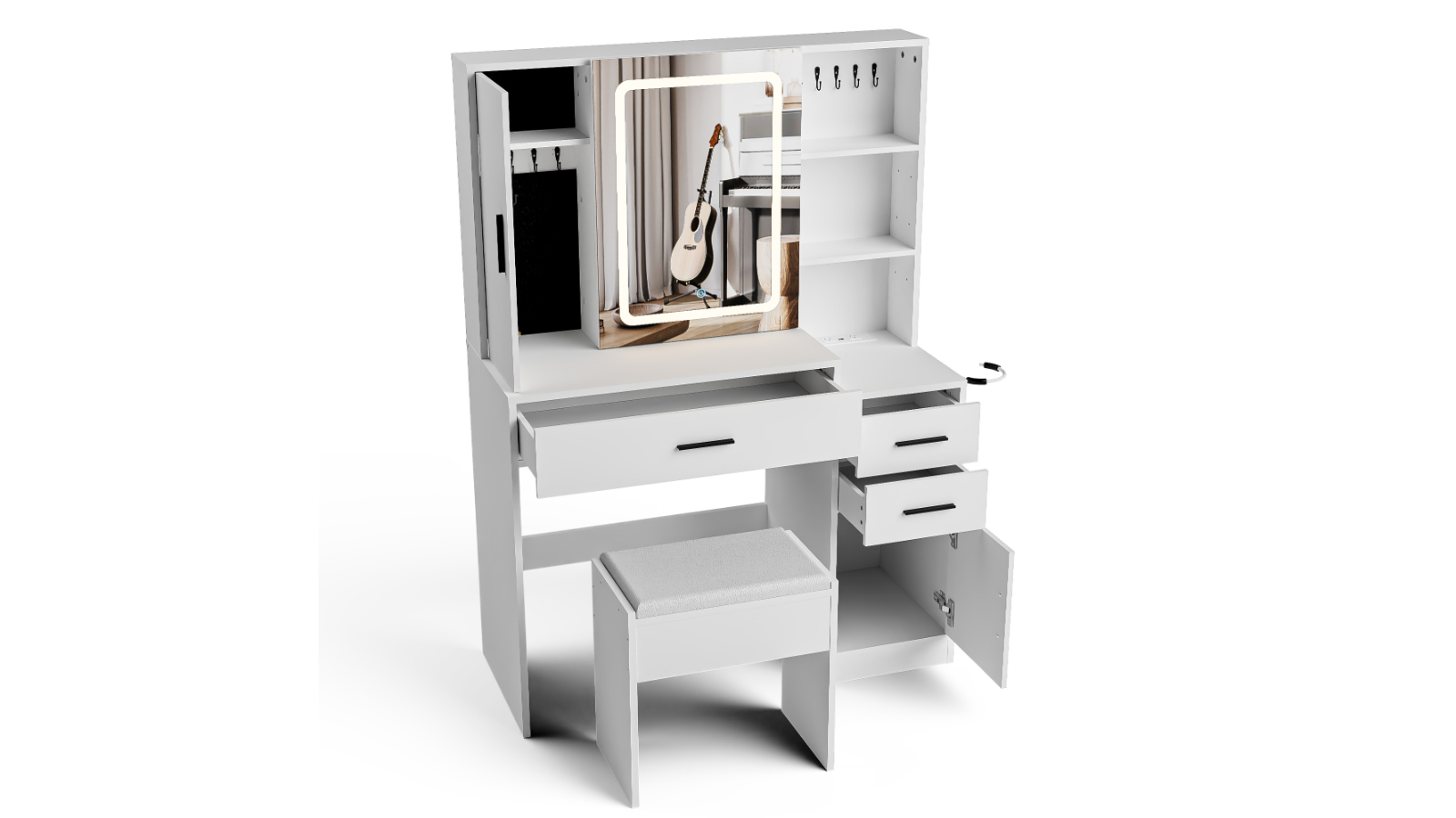 Advwin LED Light Dressing Table/Stool Set - White | Harvey Norman