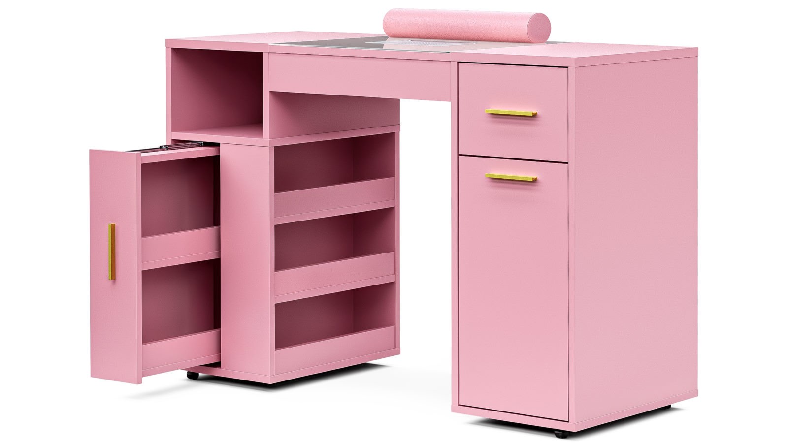 Advwin Manicure Table Nail Tech Desk with Dust Collector Glass Top ...