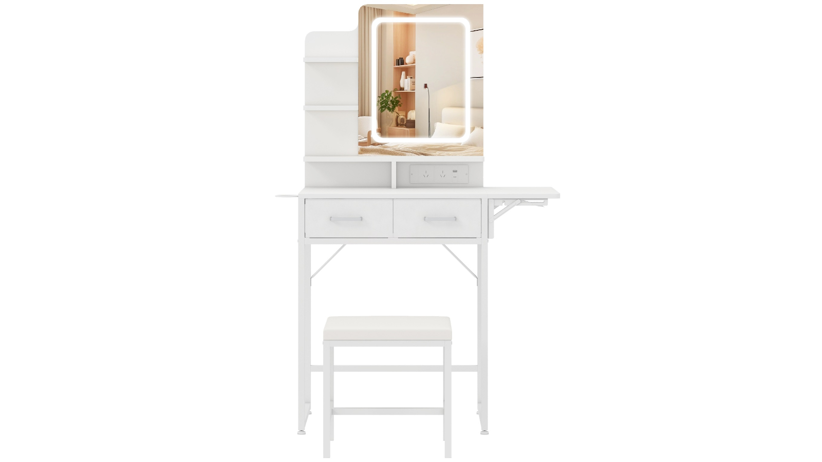 Advwin Expandable Dressing Table Set with LED Lighted Mirror - White ...