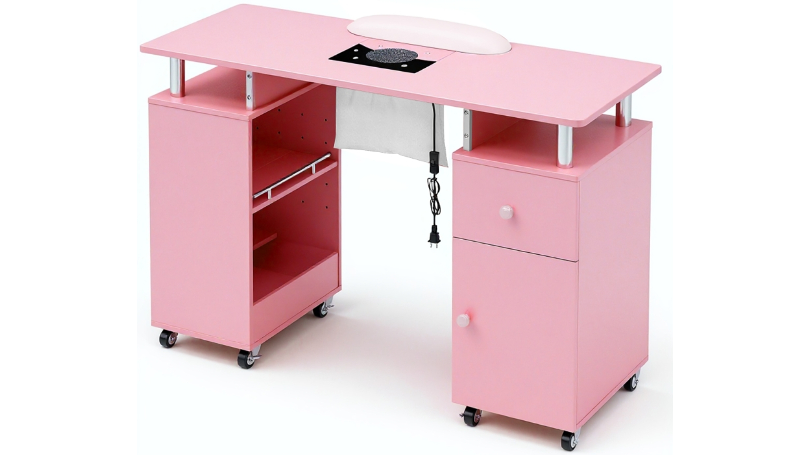 Advwin Manicure Table with Lockable Wheels - Pink | Harvey Norman
