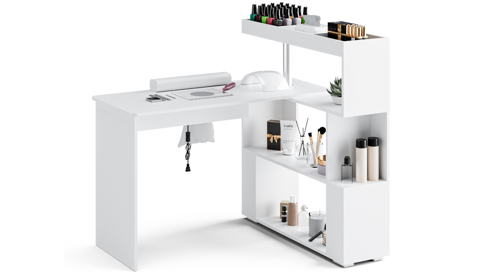 Advwin Nail Tech L-Shaped Manicure Table - White | Harvey Norman