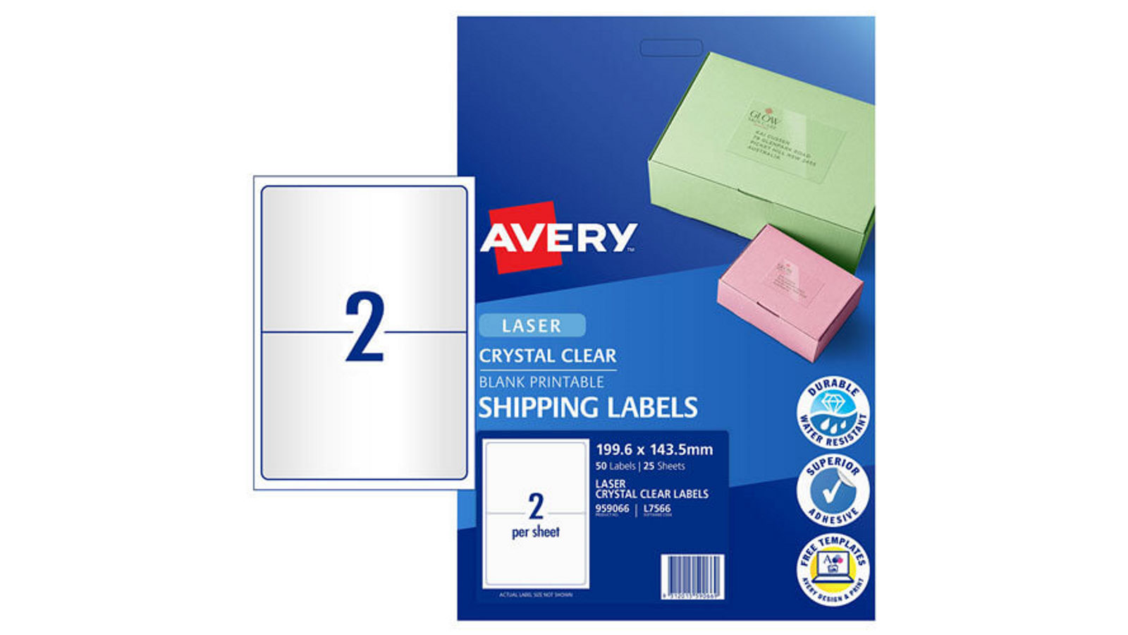 Avery 50 Piece Laser Shipping Labels - Crystal Clear | Harvey Norman