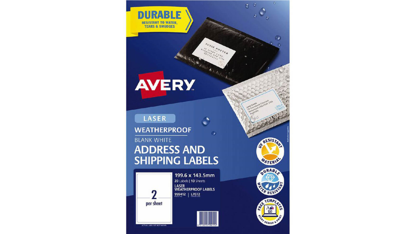 Avery 20 Piece Laser Weatherproof Address & Shipping Labels | Harvey Norman