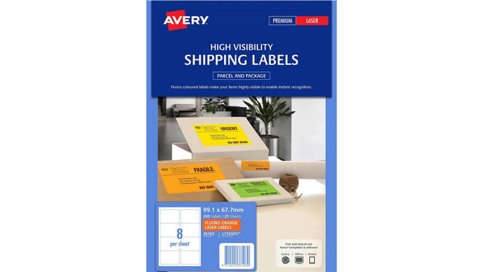 Avery High Visibility Shipping Labels - Fluoro Orange | Harvey Norman