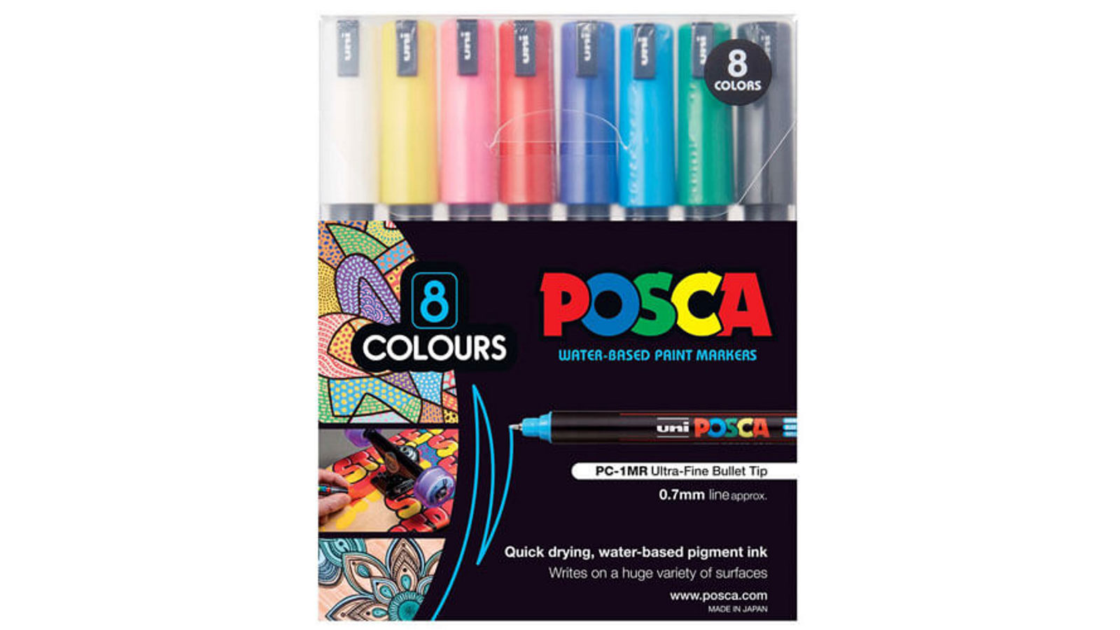 Uni Posca Pack of 8 Extra Fine Tip Paint Marker - Normal Colours ...