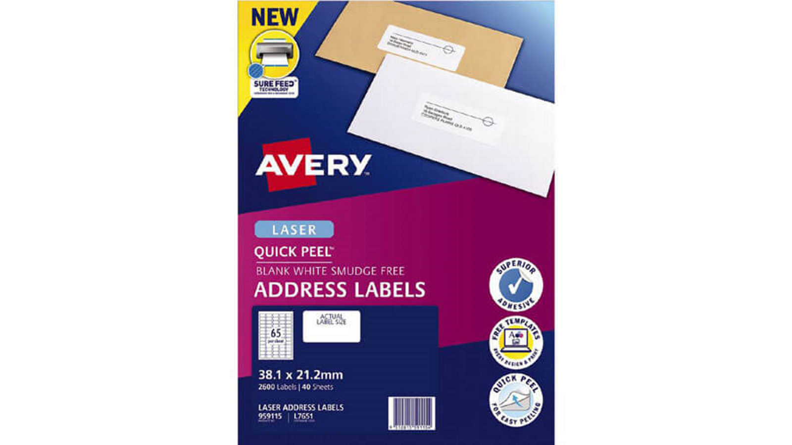 Avery Laser Quick Peel Address Labels - 38.1x21.2mm | Harvey Norman