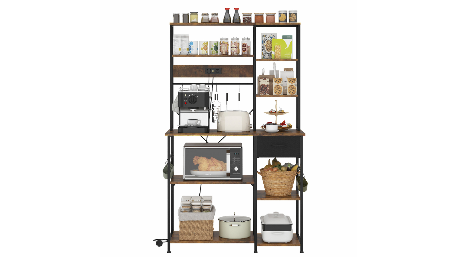 Advwin 6-Tier Large Bakers Rack with Power Outlet - Rustic Brown ...