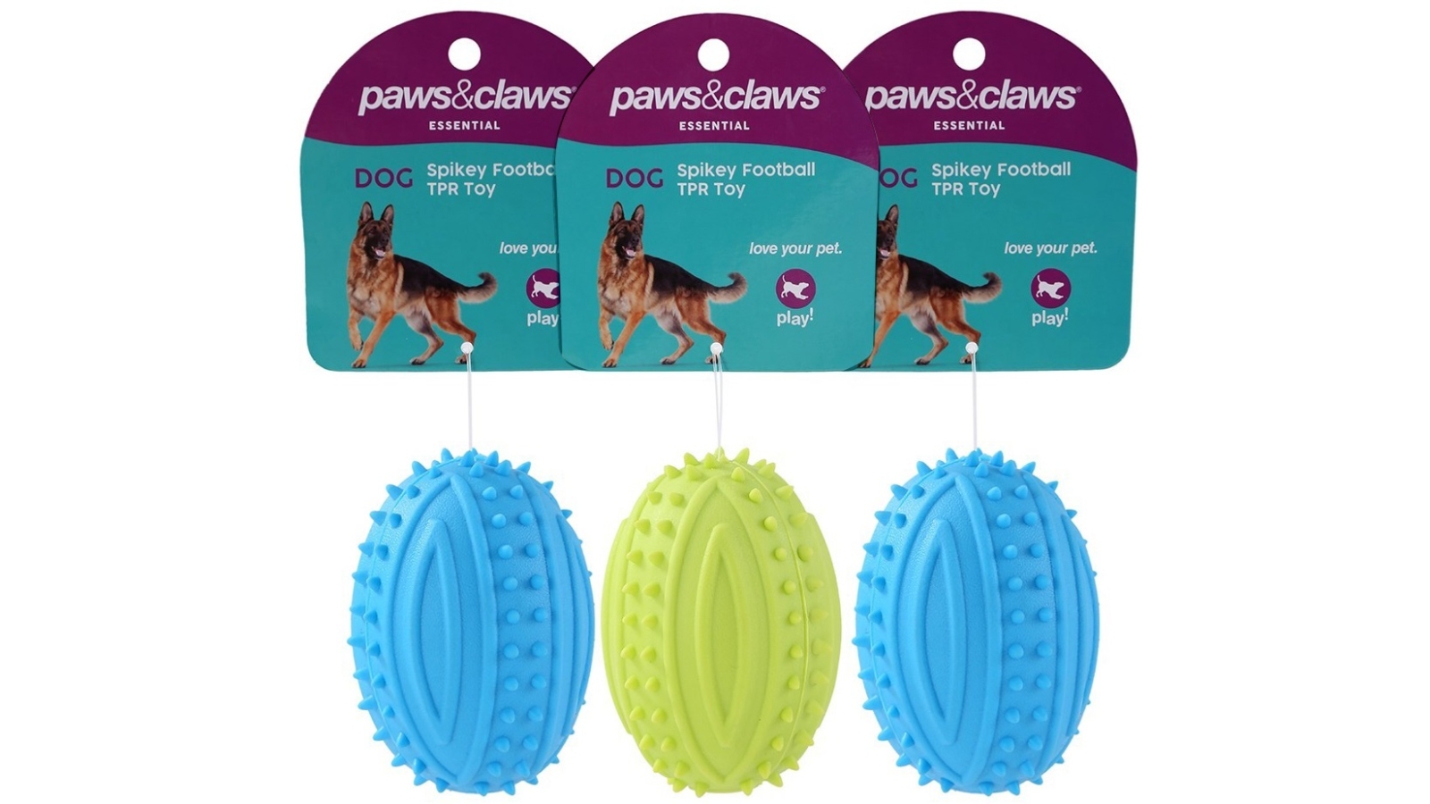 Paws and Claws Assorted Dog Spikey Football - Pack of 3 | Harvey Norman