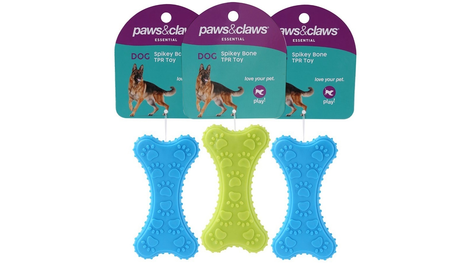 Paws and Claws Assorted Spikey Bone Dog Toy - Pack of 3 | Harvey Norman