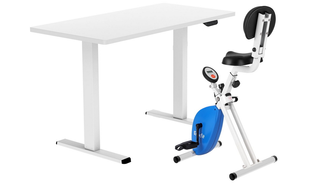 Artiss Under Desk Folding X-Bike with 140cm White Automatic Standing ...