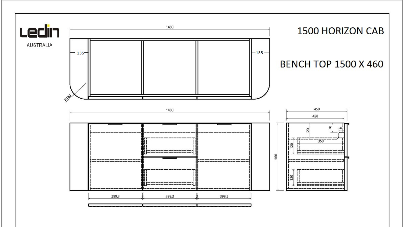 Ledin Horizon 1500mm Vanity with 12mm Solid Surface Top - Oak | Harvey ...
