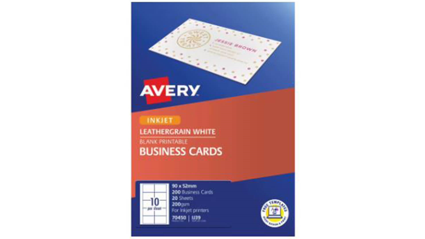 Avery Leathergrain 200gsm Micro-Perforated Edge Business Card - 20 Pack ...