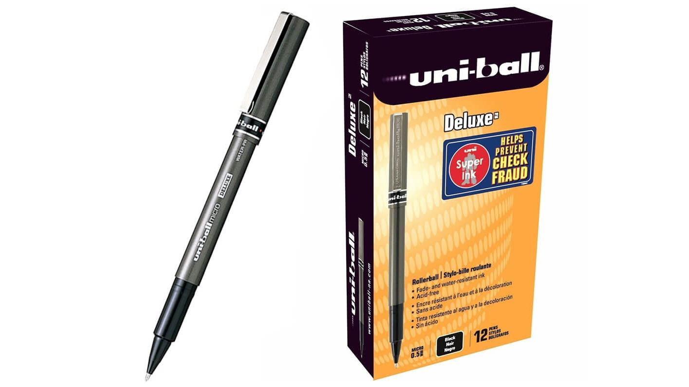 Uni-Ball Micro Deluxe 0.2mm 12-Pack Rollerball Pen - Black | Harvey Norman
