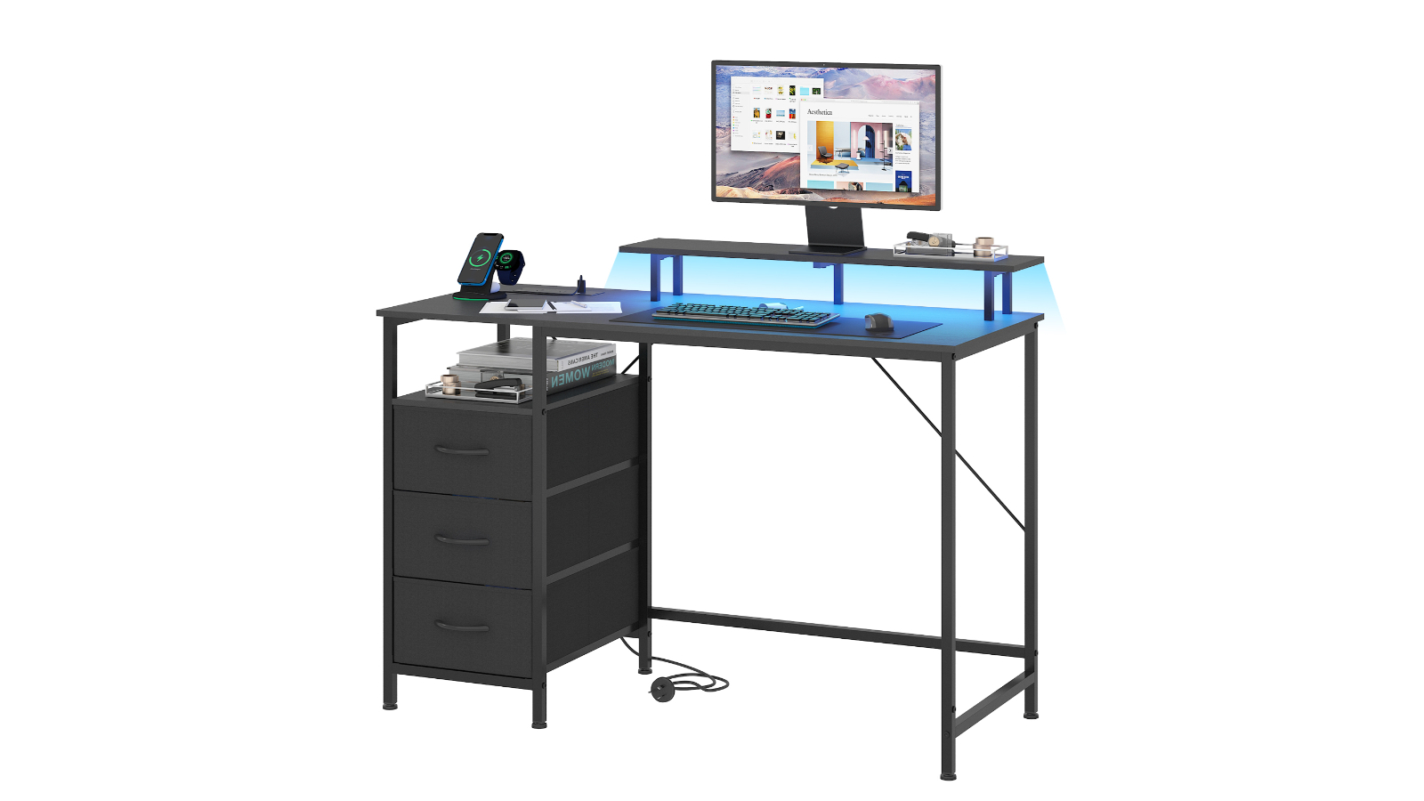 Advwin 120 x 50cm Multi-Functional Computer Desk with Power Outlets and ...