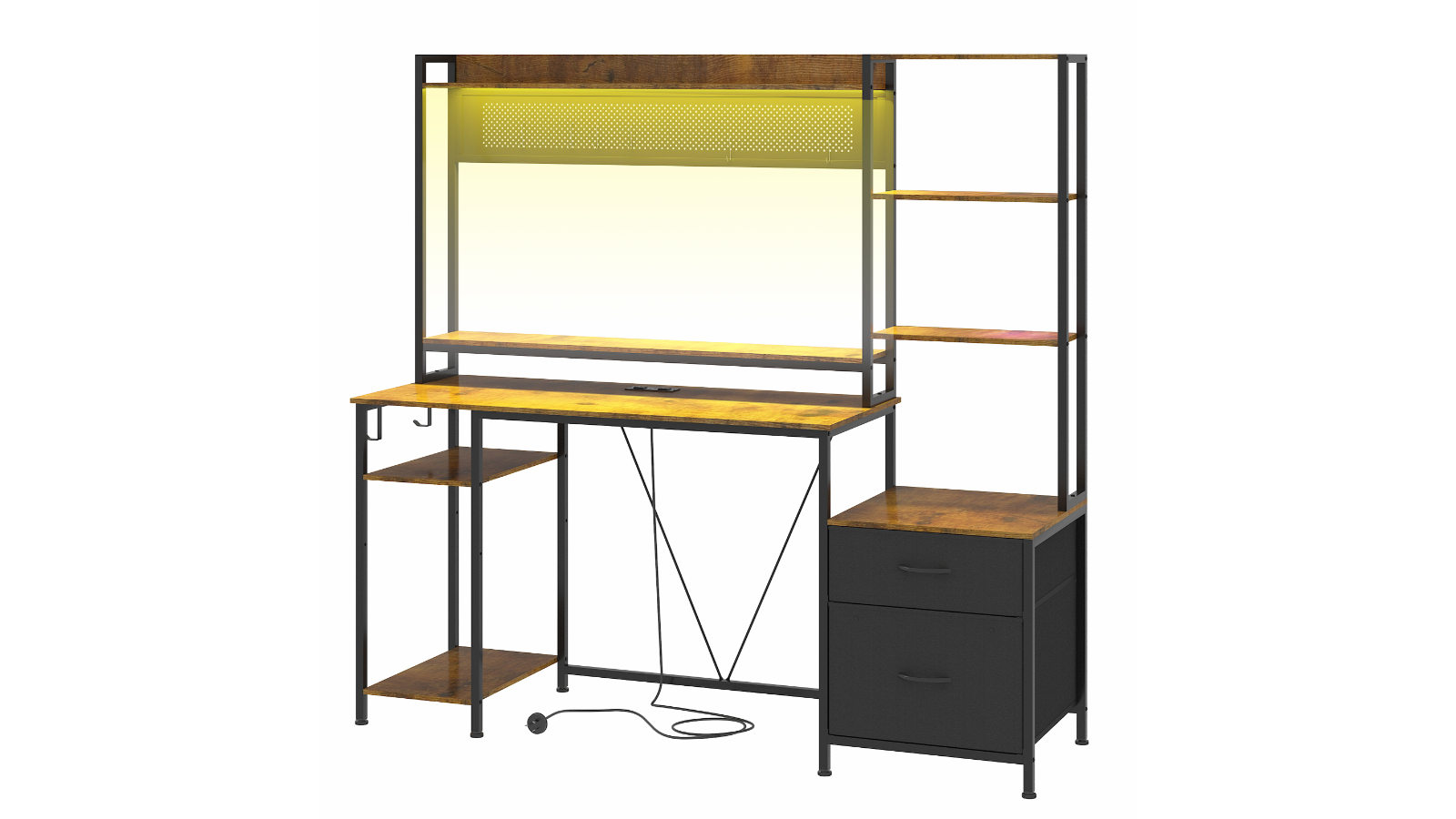 Advwin Gaming Desk with LED Light - Walnut | Harvey Norman