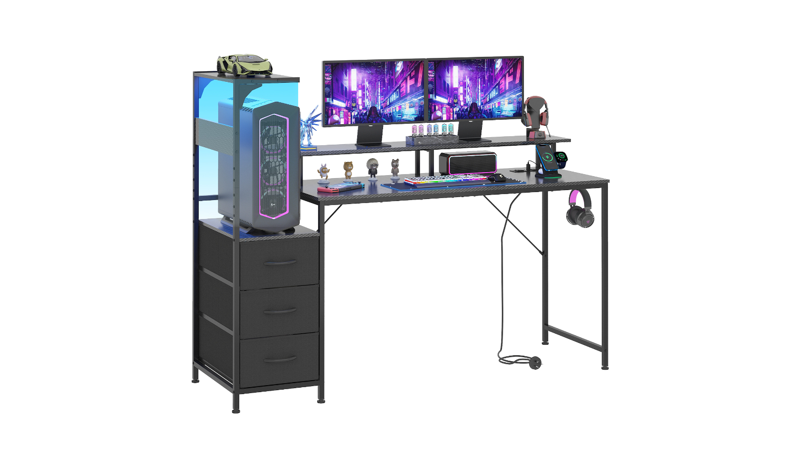 Advwin 151cm Gaming Desk with LED Lights and Power Outlet - Black ...