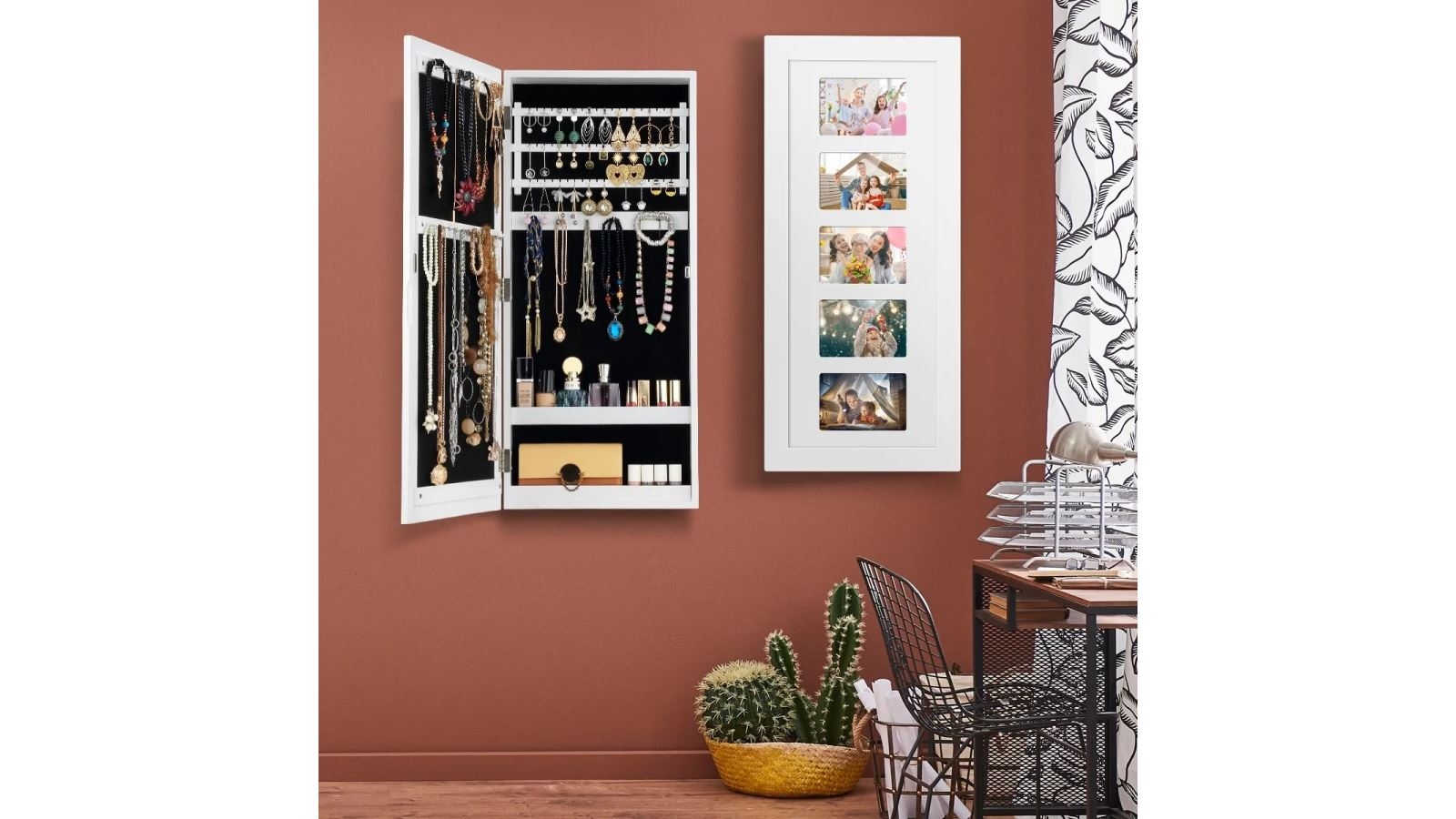 Wall Hanging Jewellery Cabinet Organizer with Photo Frame White Harvey Norman