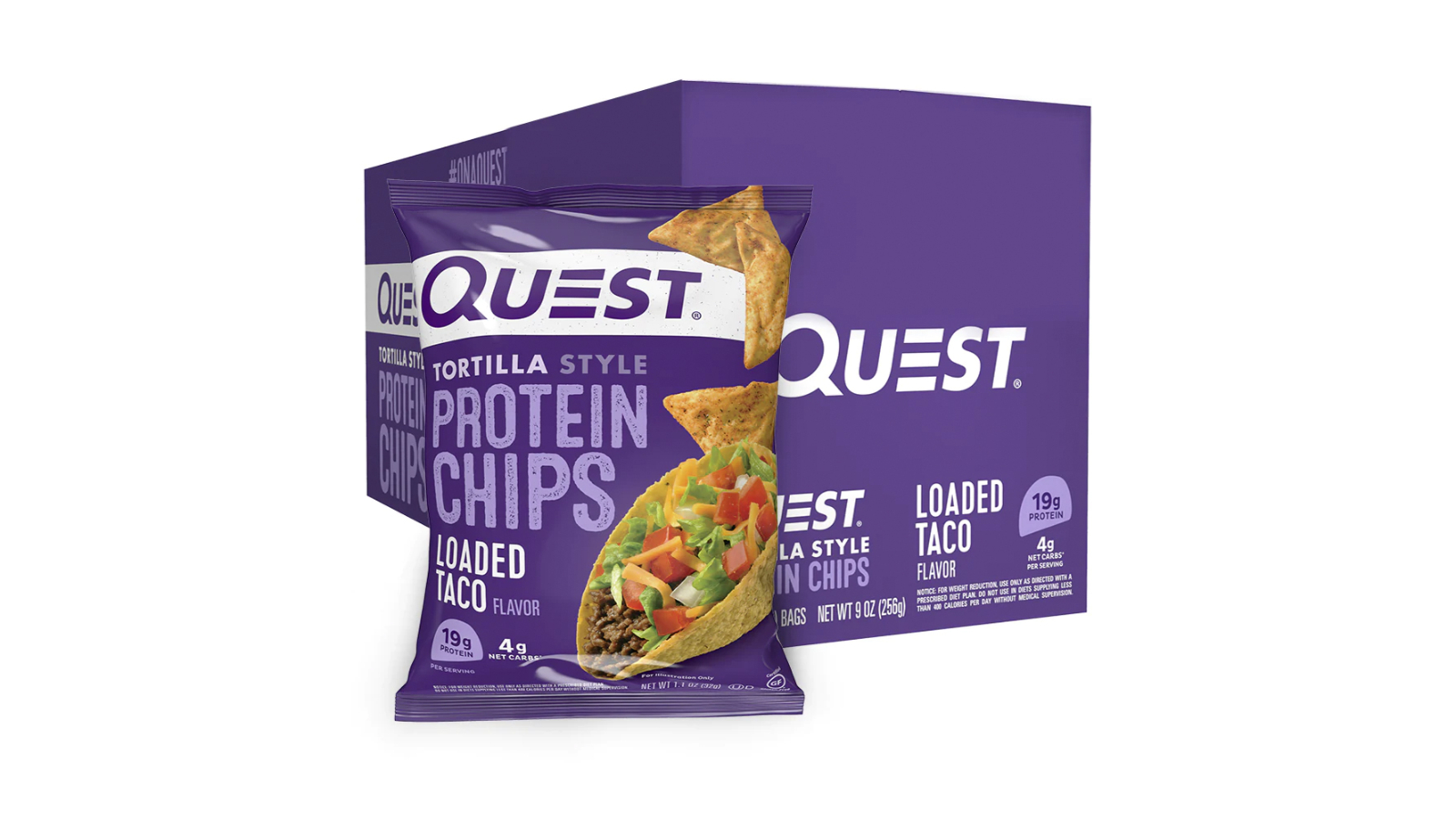 Quest Pack of 8 Loaded Taco Flavoured Protein Chips/Tortilla Snack Box ...
