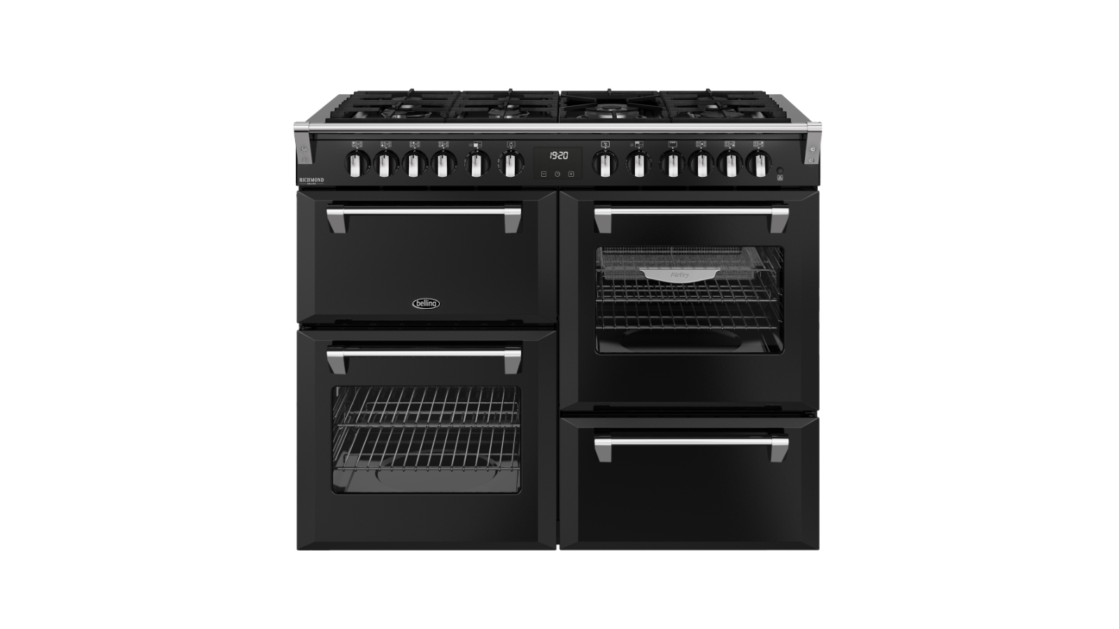 Belling 110cm Richmond Deluxe Dual Fuel Range Cooker - Black | Harvey ...