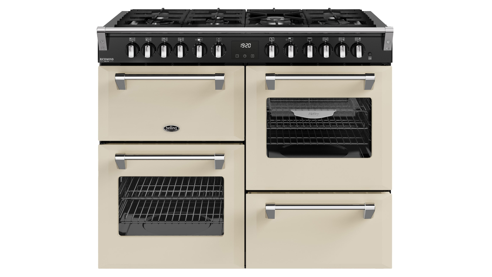 Belling 110cm Richmond Deluxe Dual Fuel Range Cooker - Cream | Harvey ...