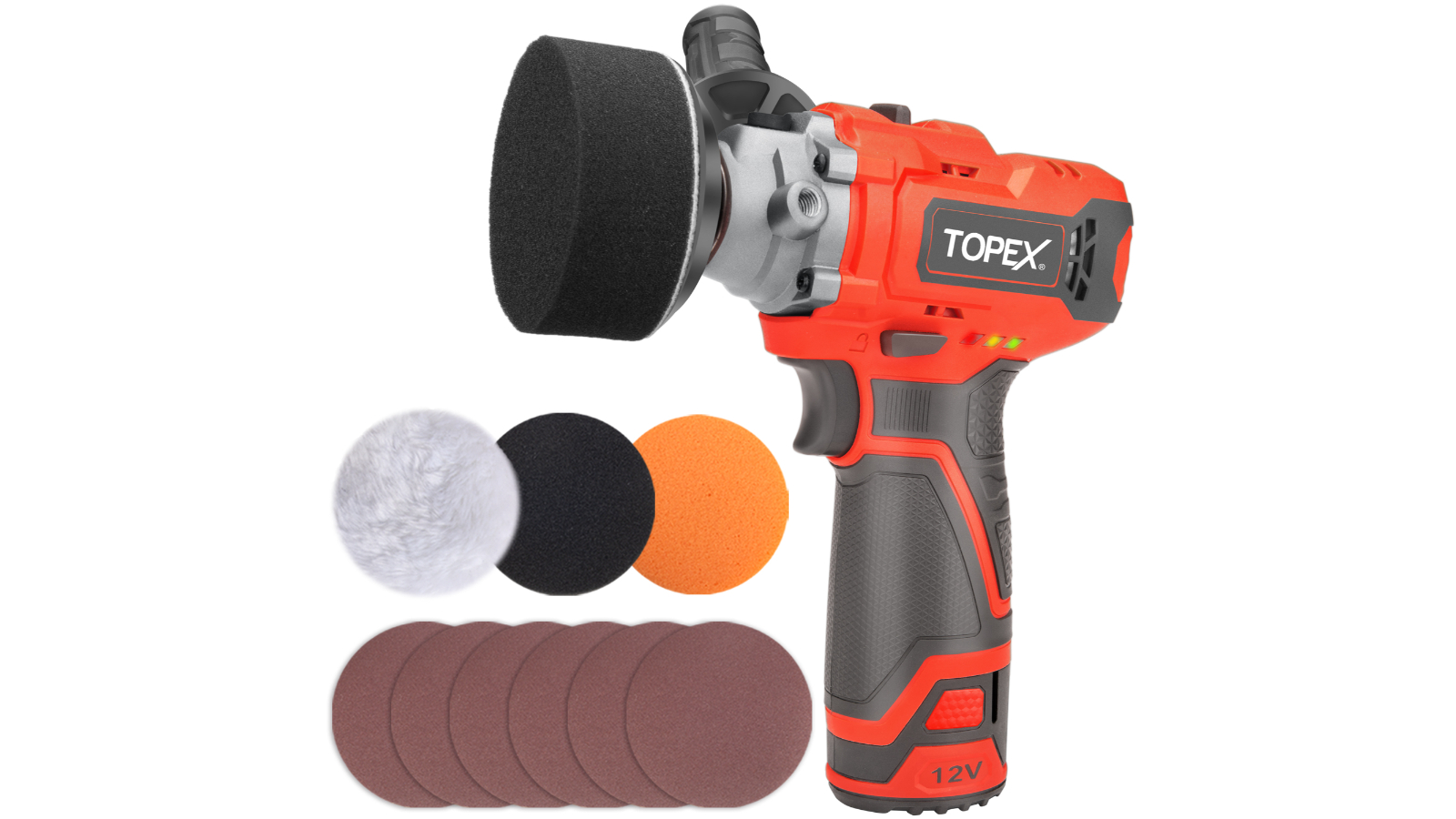TOPEX 12V Cordless Polisher 3" Mini Car Detailing Buffer and Sander ...